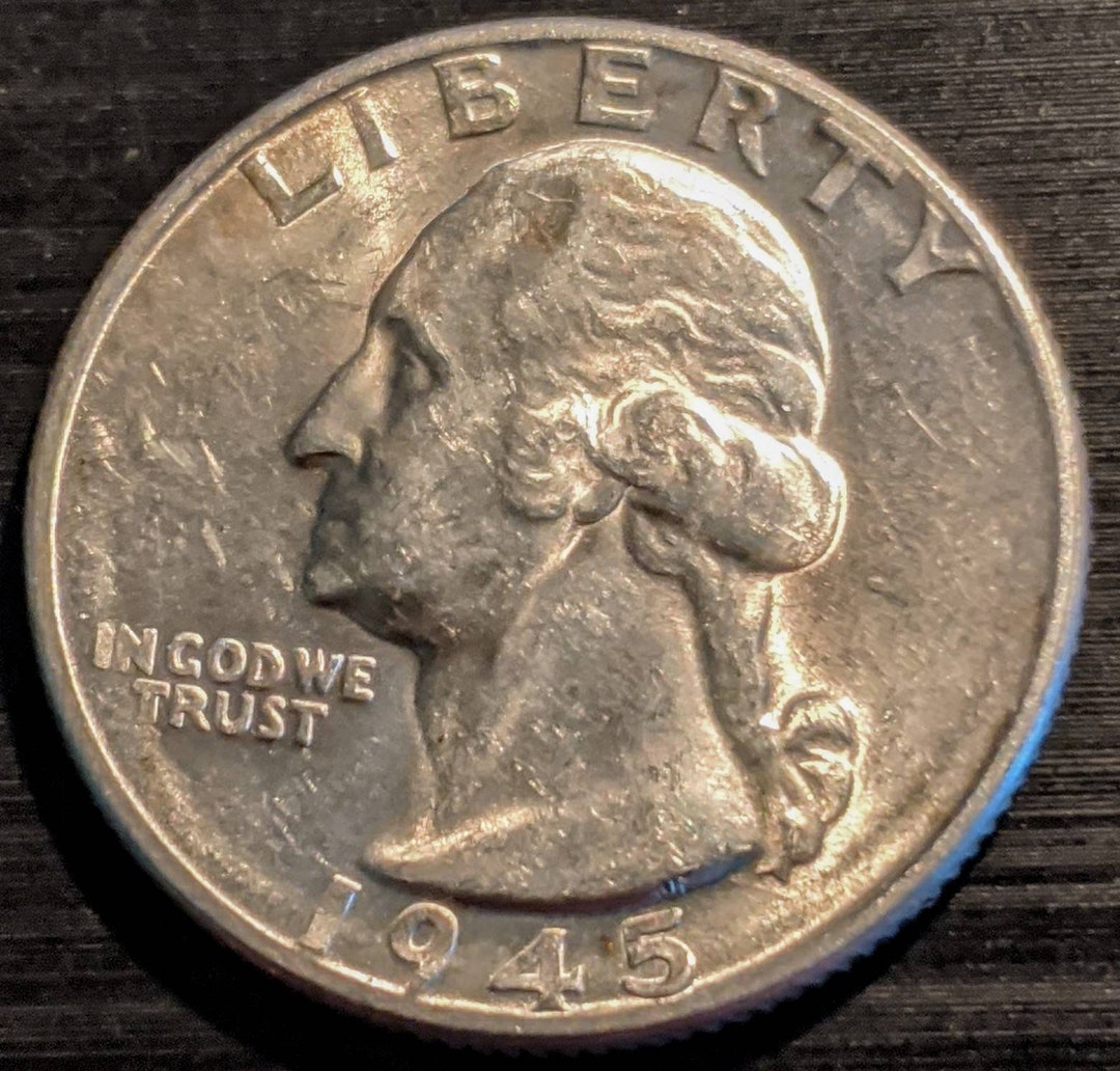 1945 High Grade Silver Washington Quarter Piece Antique Authentic ...