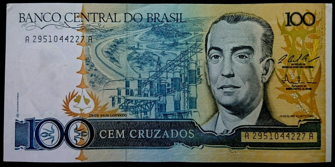 Vintage Lightly Circulated Banco D0 Central Brasil 100 Cem Cruzados ...