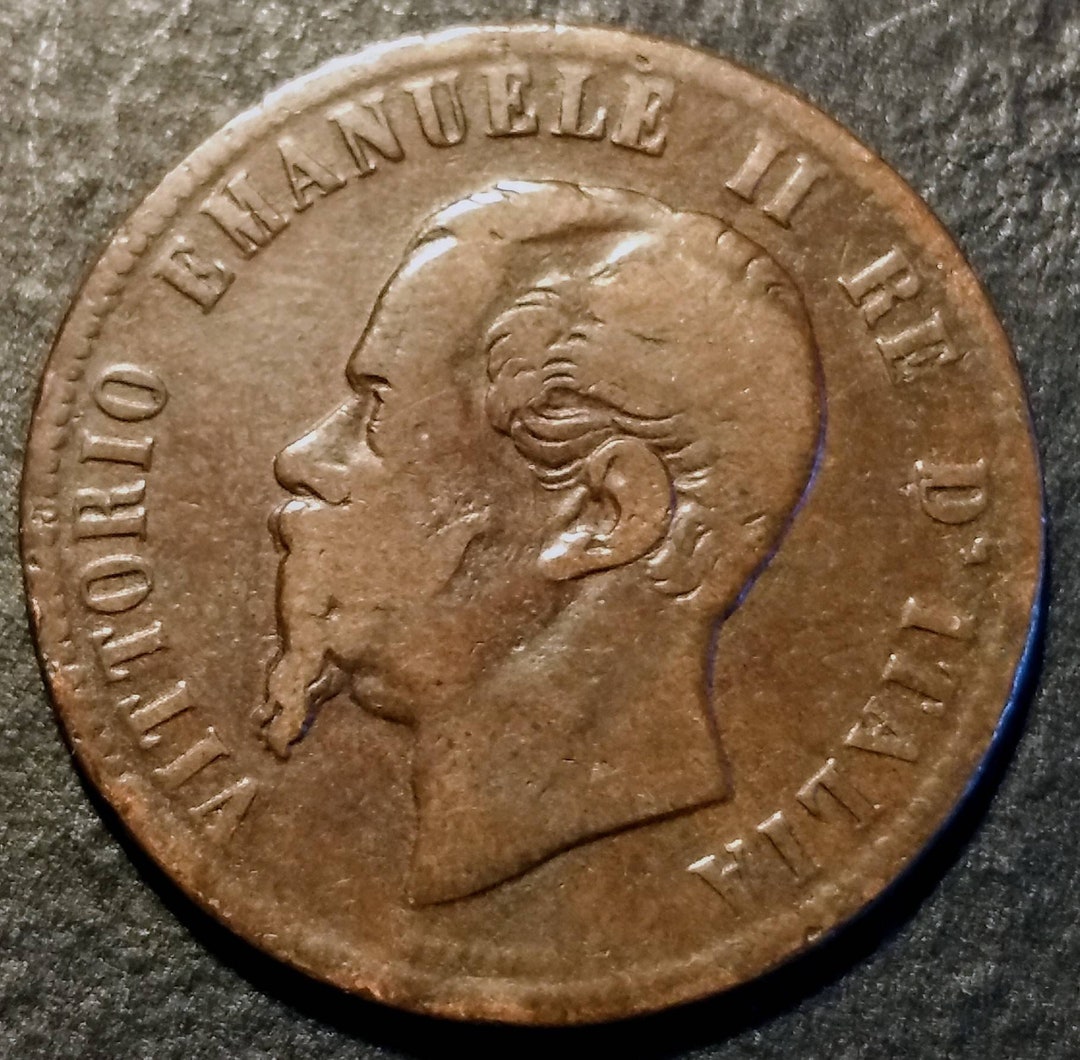 1863 Italy Ten Centesimi Vintage Vittorio Emanuele II Copper World Coin ...