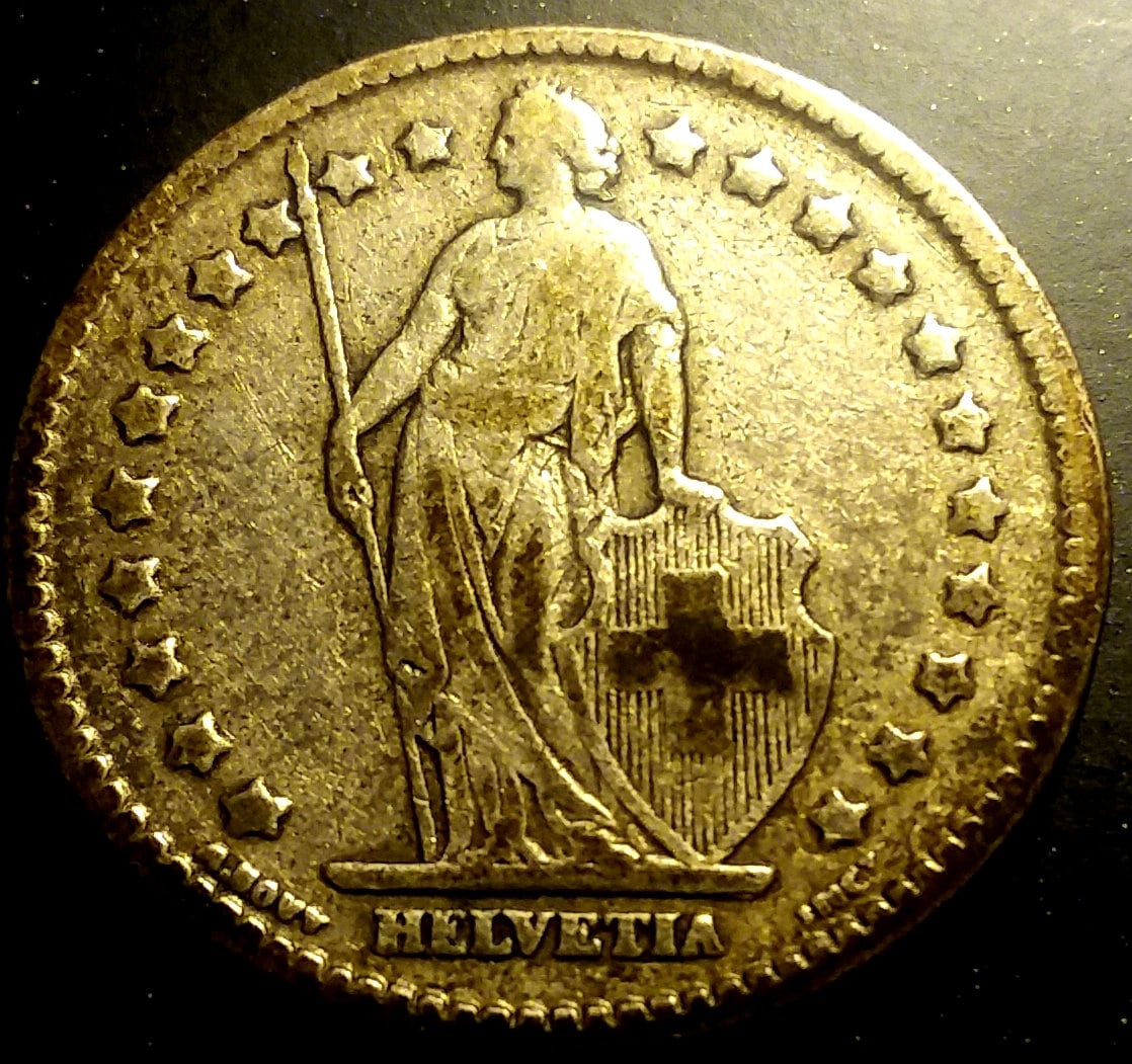 1907 Nice Grade Switzerland Helvetia One 1 Franc Silver Vintage World ...