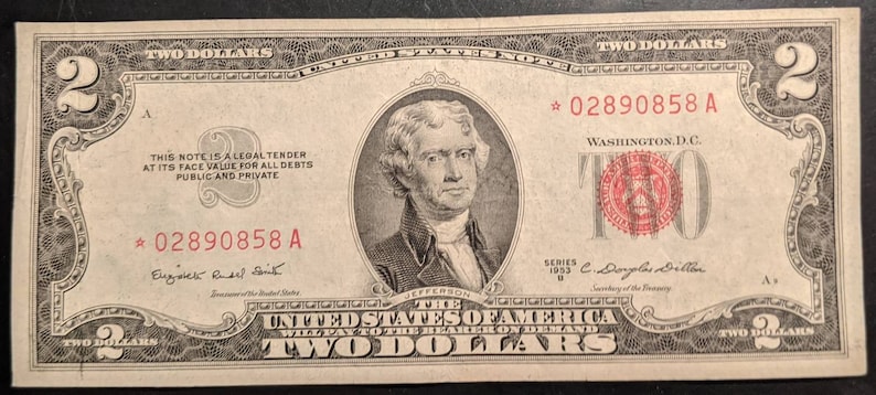 1953B Star Note Very Nice Grade Two Dollar Bill Red Seal - Etsy