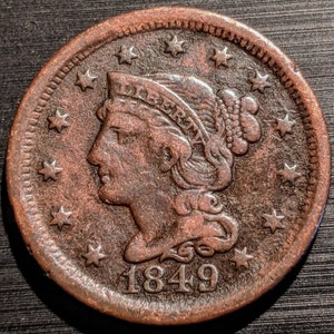 Vintage 1849 Large Cent Decent Grade Copper Piece Authentic Antique U.S ...
