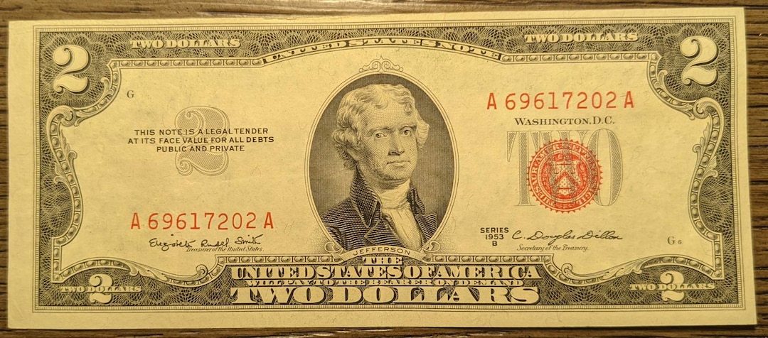 Vintage Crisp 1953 B Two Dollar Bill Red Seal Note United States ...