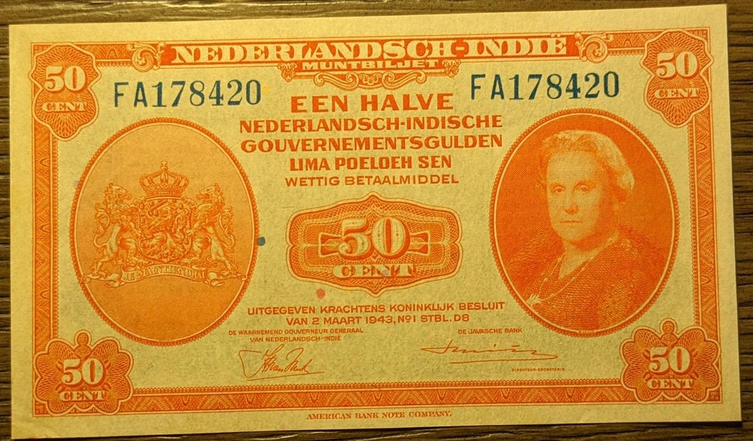 Scarce Nicer Grade 1943 Netherlands Indies 50 Cent Wilhelmina Vintage ...