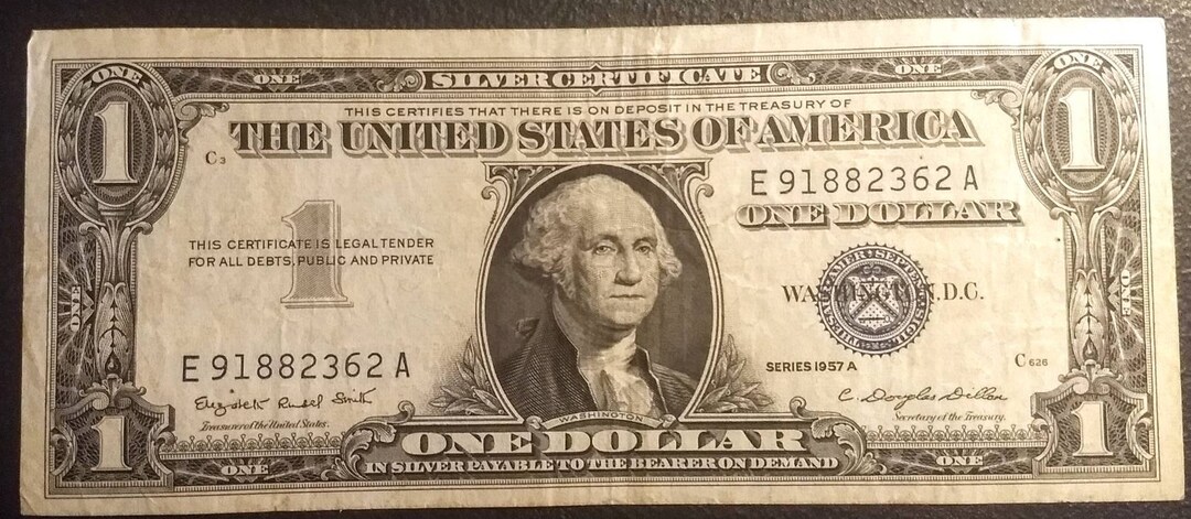 Vintage 1957A Circulated Grade Silver Certificate Note One Dollar Blue ...