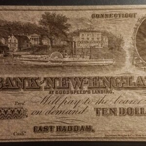 Vintage Scarce Crisp 1800'S Bank of New England Ten Dollar Note ...