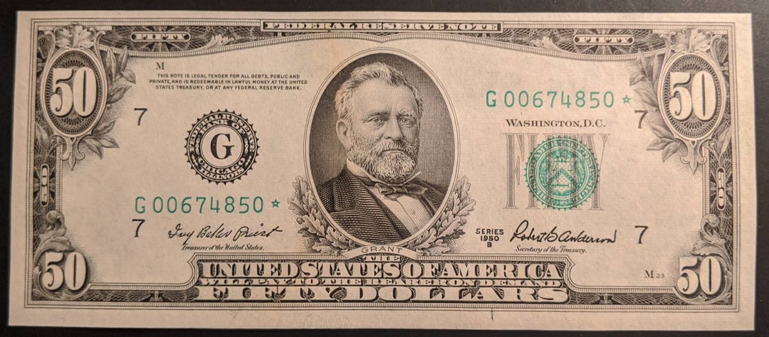 1950 B Fifty Dollar Star * Note Chicago Higher Grade Condition Green ...