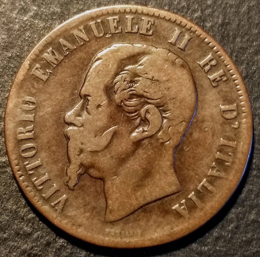 1863 Italy Ten Centesimi Vintage Vittorio Emanuele II Copper World Coin ...