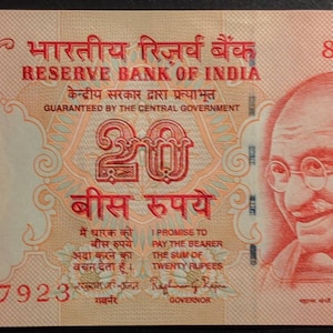 Mahatma Ghandi 20 Rupee Vintage Antique Crisp Uncirculated Banknote ...