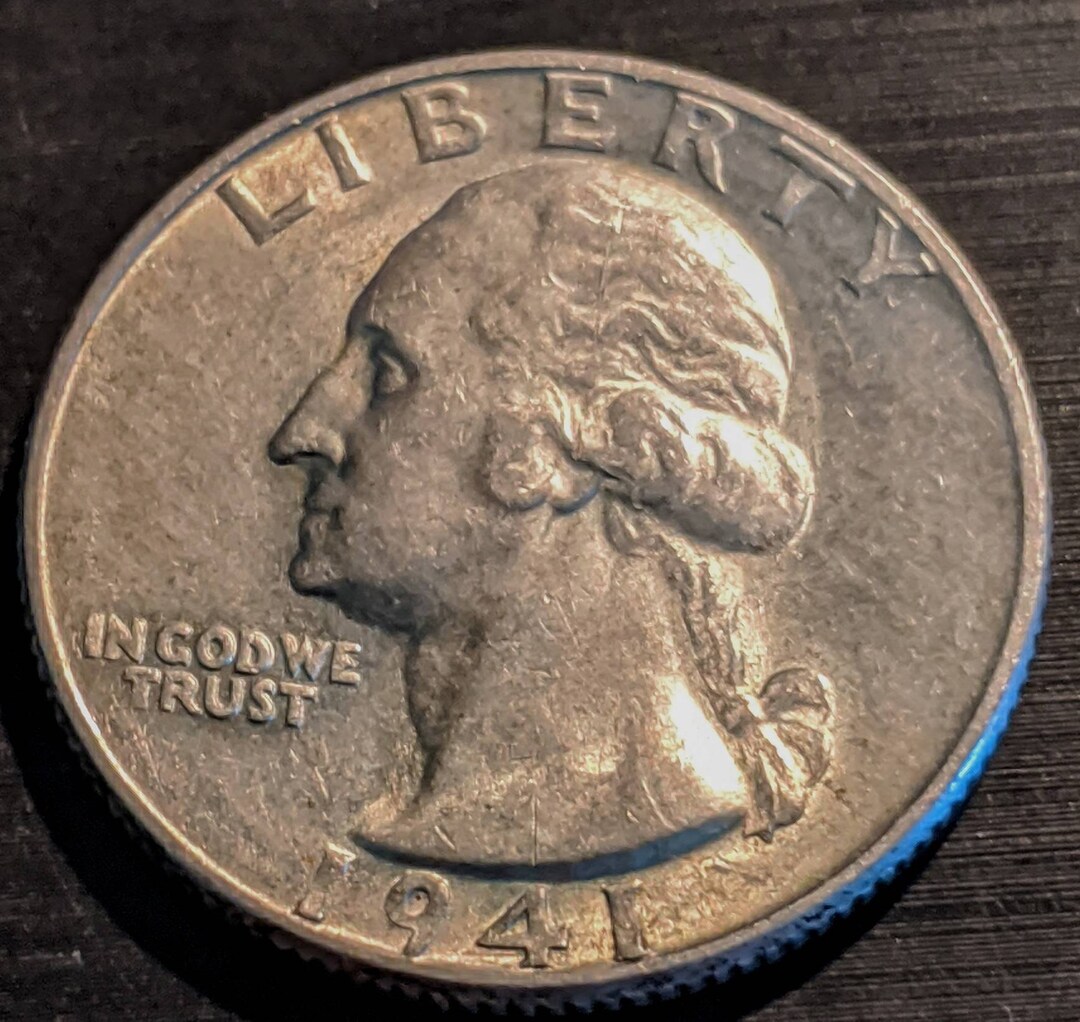 1941 High Grade Silver Washington Quarter Piece Antique Authentic ...