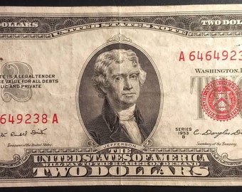 Vintage 1928G Nicer Grade Two Dollar Bill Red Seal Note United | Etsy