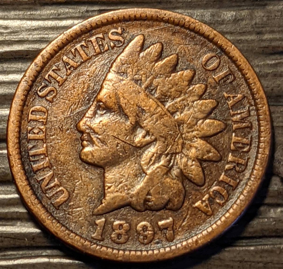Vintage 1897 Solid Grade Indian Head Cent Authentic U.S. Coin Antique ...