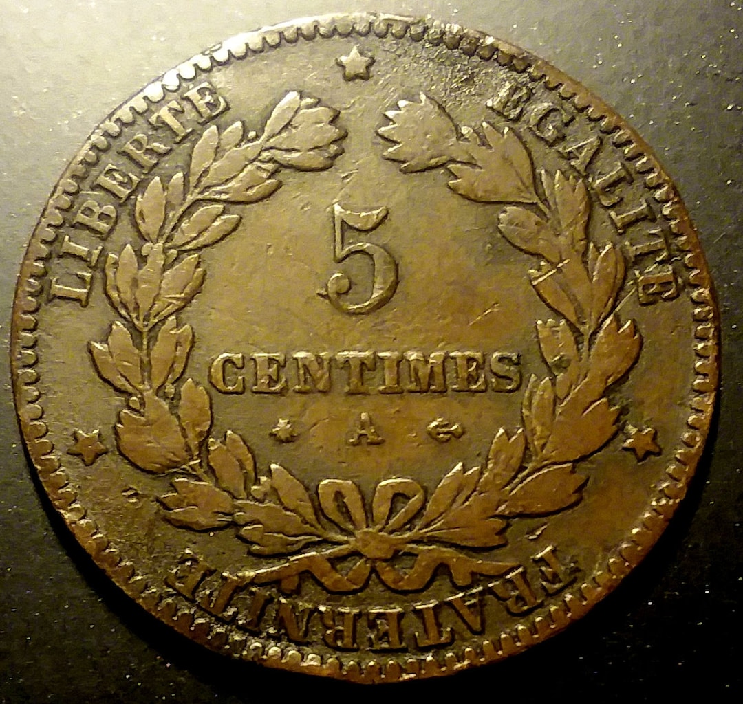 1877 France 5 Five Centimes Antique Vintage World Coin French World ...