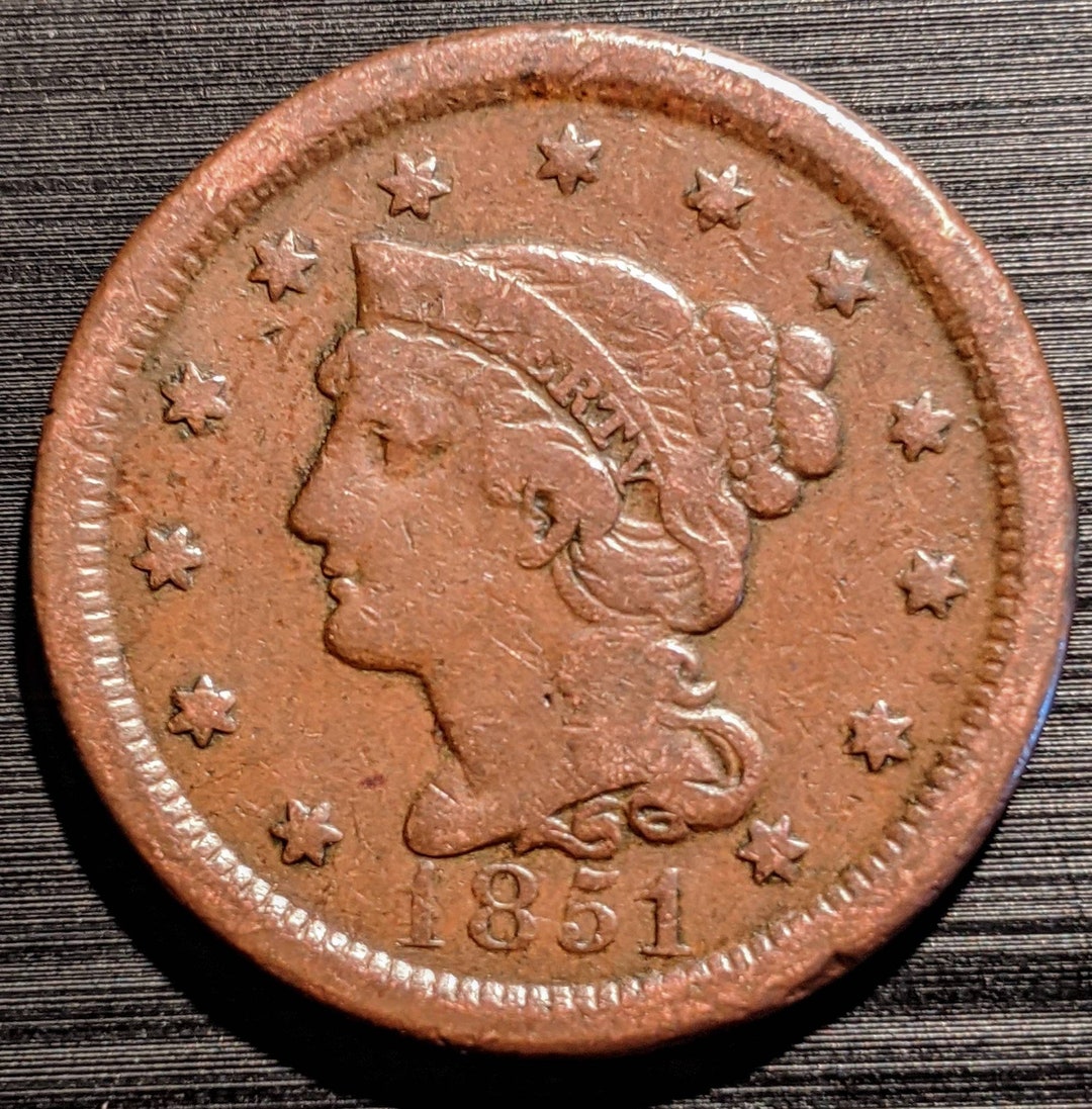 Vintage 1851 Large Cent Decent Grade Copper Piece Authentic Antique U.S ...
