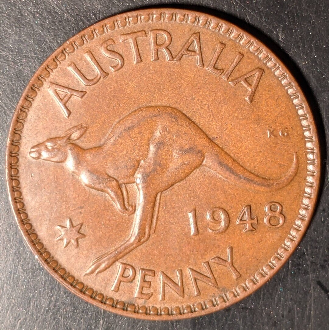 Vintage 1948 Australia King George Kangaroo Large One Penny Coin ...