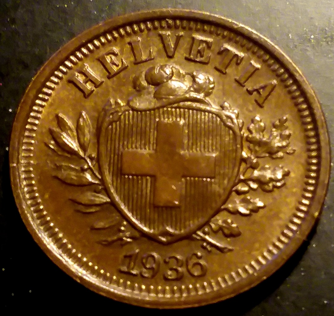 1936 Uno 1 Rappen Suiza Helvetia Vintage World Coin Old Swiss Piece 1. ...