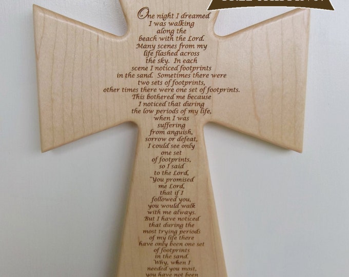 Wooden Cross - Engraved - Home Decor - Footprints in the Sand FREE ...