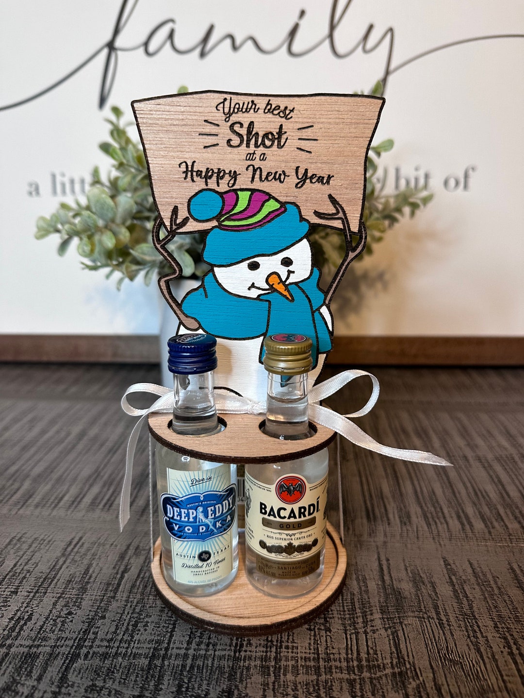 Mini Liquor Bottle (shot) Snowman Stand - Engraved - Home Decor - FREE ...