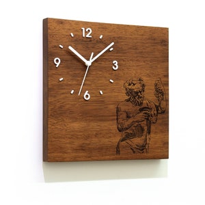 Solid Wood Wall Clock - Zeus - Wood Laser Engraved - Massive Wood Iroko ...