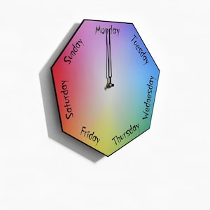 Day of the Week Clock - Heptagon Rainbow Wall Clock - Week Clock - Fun ...