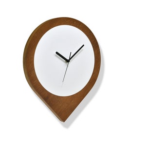 Pin Clock White Face - Simple & Trendy Decor - Solid Iroko Wood Clock ...