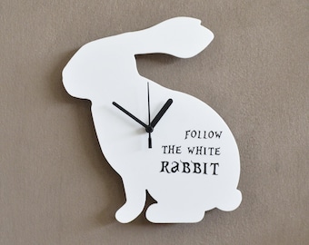 White rabbit clock | Etsy
