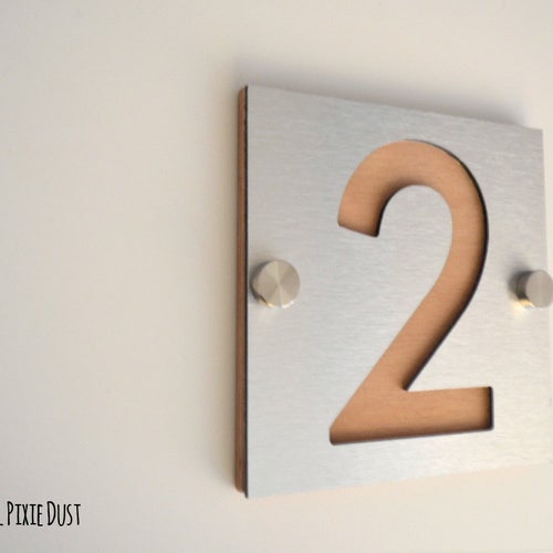 Modern House Numbers Concrete With Natural Wood Vertical - Etsy