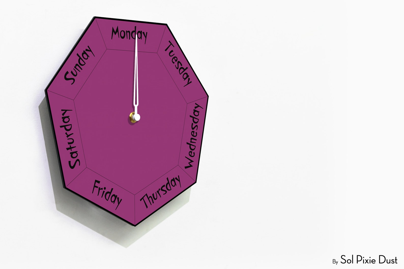 Day of the Week Clock Heptagon Purple Wall Clock Week Days - Etsy