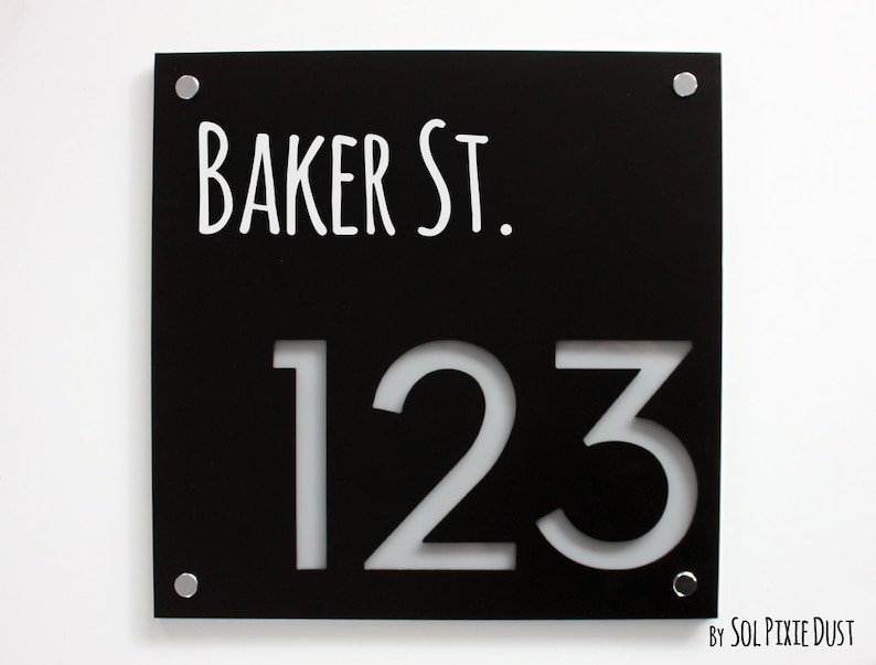 Modern House Numbers, Square Black With Grey Acrylic - Contemporary ...