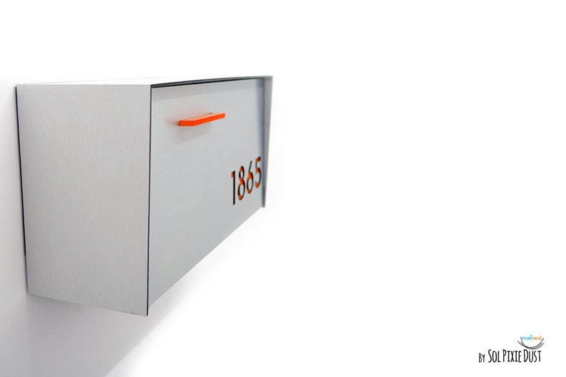 Mailbox With Brushed Aluminum Face and Body and Orange Acrylic Numbers ...
