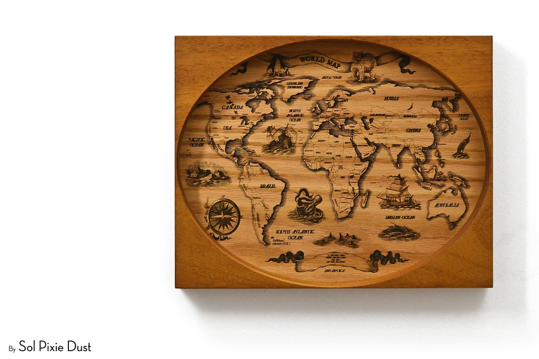 World Map in Wooden Frame Modern Wooden Frame Made With African Teak ...