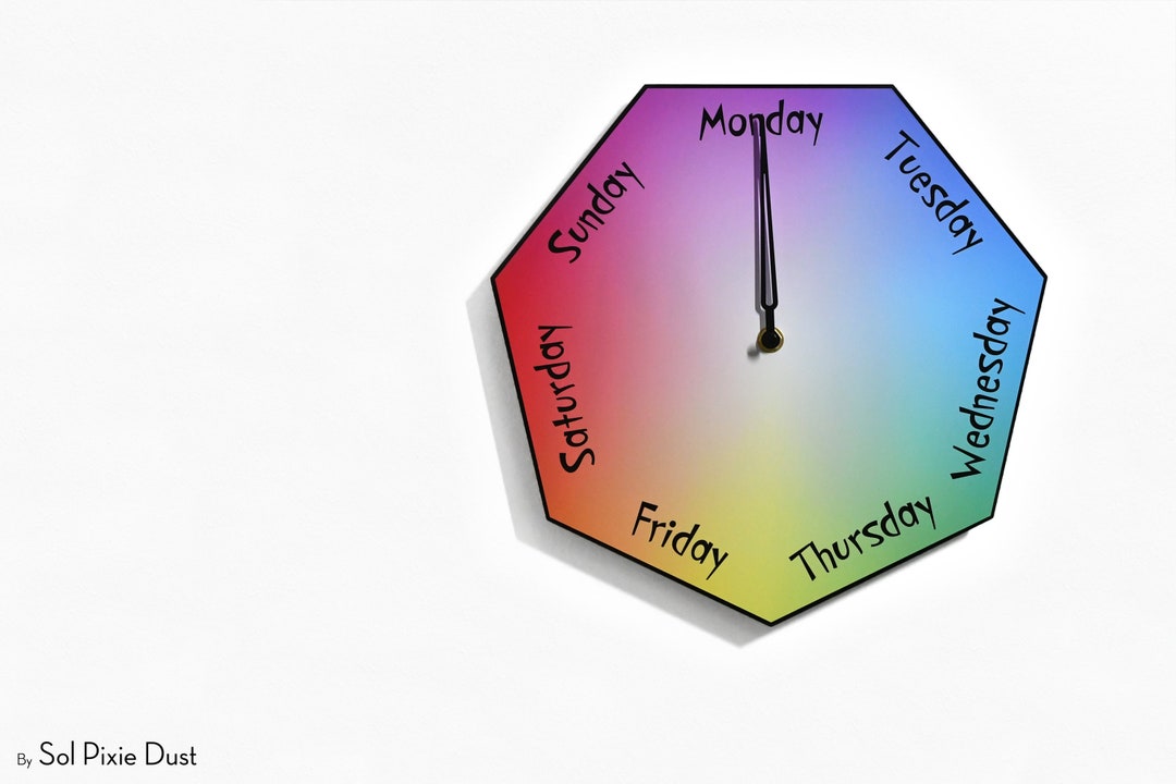 Day of the Week Clock Heptagon Rainbow Wall Clock Week - Etsy