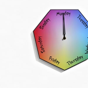 Day of the Week Clock - Heptagon Rainbow Wall Clock - Week Clock - Fun ...
