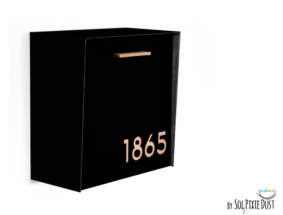 Mailbox With Aluminum Black Face and Body and Natural Wood Numbers ...