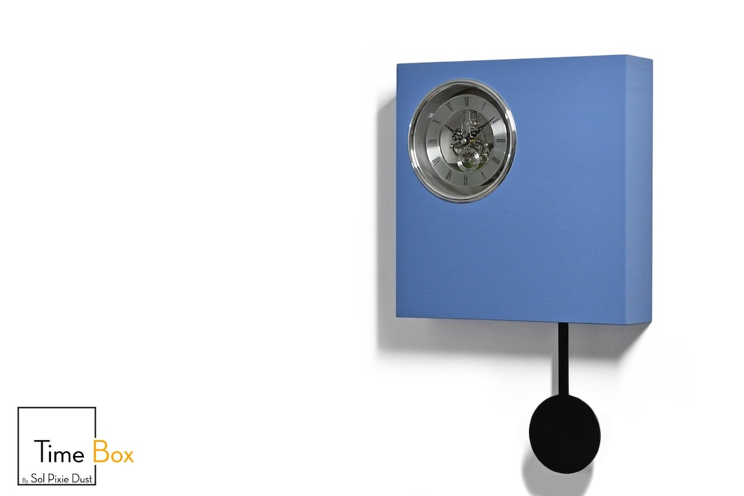 Wooden Time Box Skeleton Clock Face Wall Clock - Chalk Denim - Pendulum ...