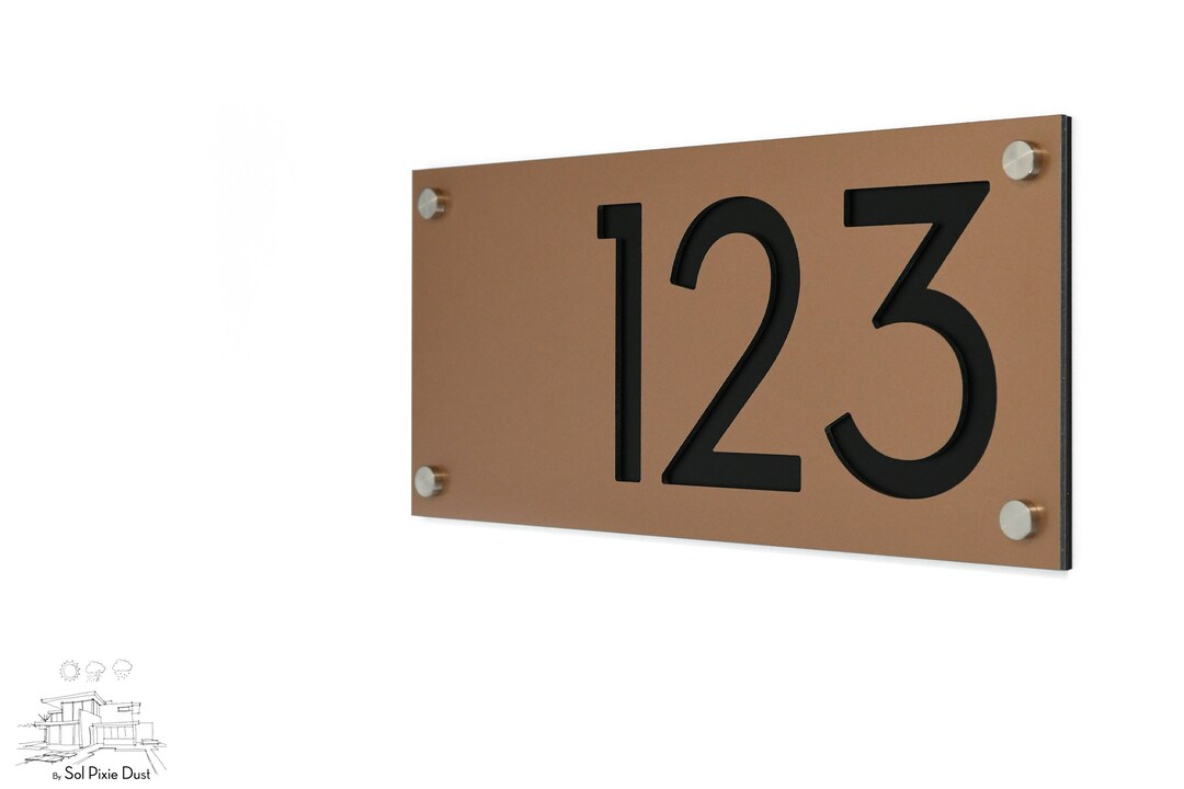 Modern House Numbers, Rectangle Bronze Aluminum With Black Acrylic ...