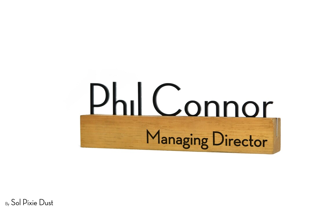 Modern Desk Name Sign Iroko Wood / Black Acrylic Office - Etsy