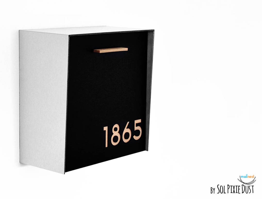 Mailbox With Black Aluminum Face and Brush Silver Body and Natural Wood ...