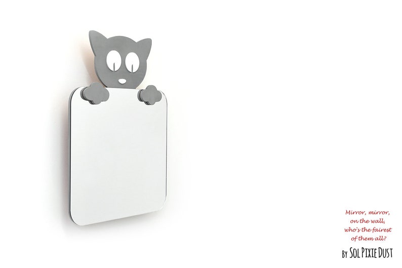 Safety Mirror Kitten Gray With LED Light - Wall Decor Mirror - Nursery ...