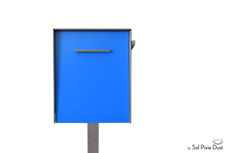 Contemporary Post Mount Mailbox / Aluminum Black Body and Blue Door and ...
