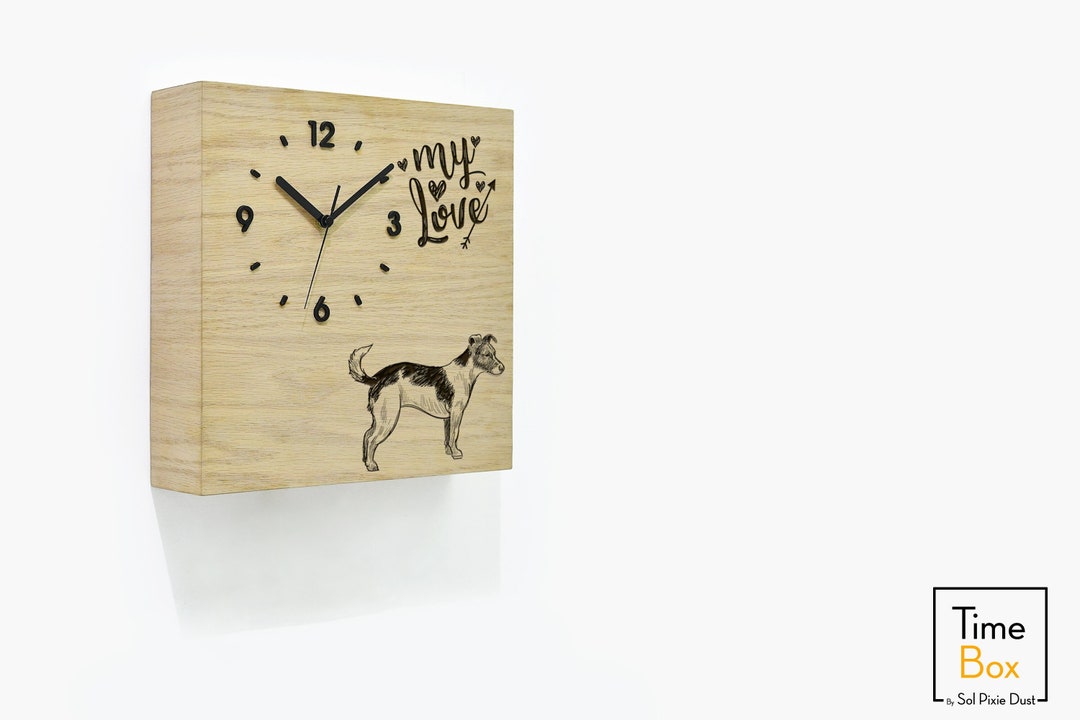 Wooden Time Box Clock - Natural Wood - Jack Russell Terrier Dog ...