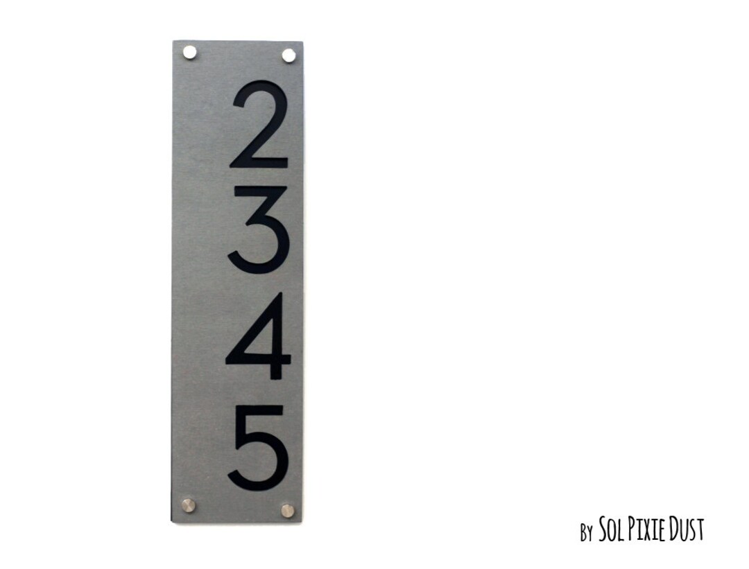 Modern House Numbers, Concrete With Black Acrylic - Vertical 2 ...
