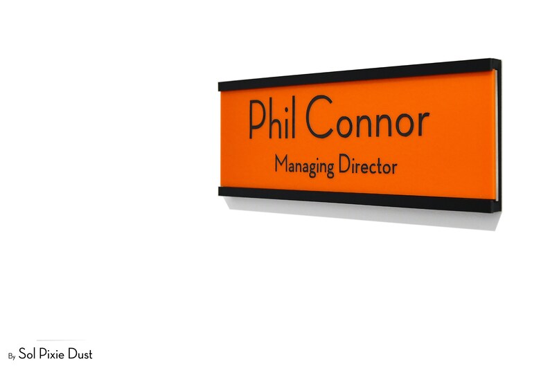 Office Door Name Plate Orange Acrylic Slide Plate Custom | Etsy