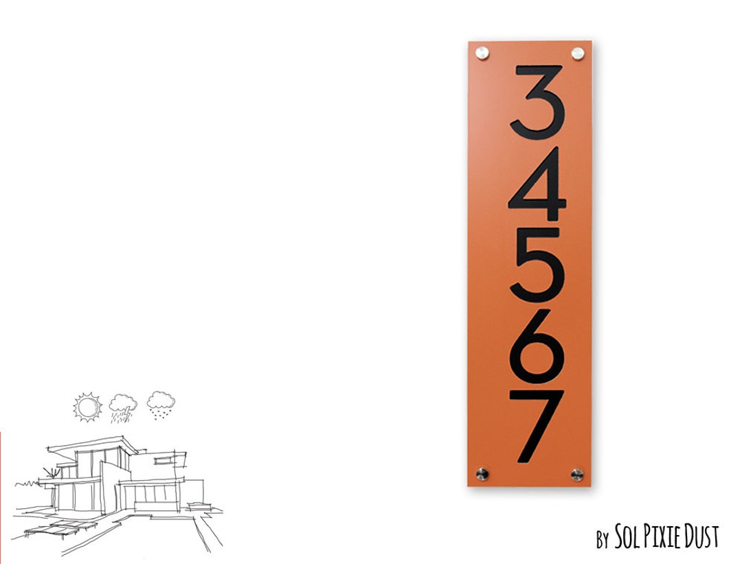 Modern House Numbers, Orange Alucobond With Black Acrylic - Vertical 3 ...