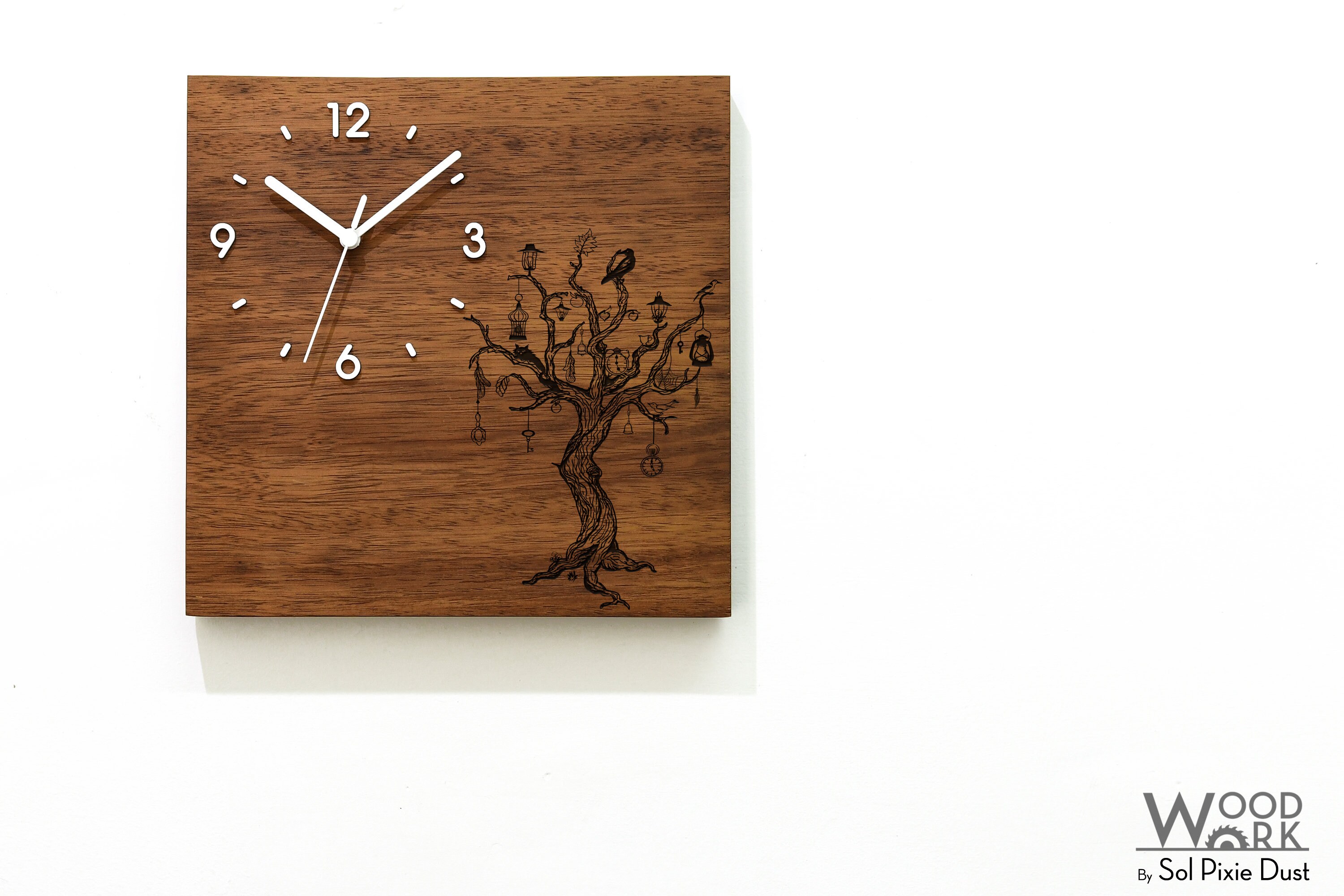Solid Wood Wall Clock Magic Tree Wood Laser Engraved | Etsy