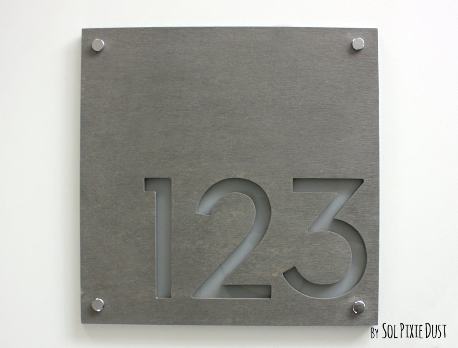 Modern House Numbers, Square Concrete With Gray Acrylic - Contemporary ...