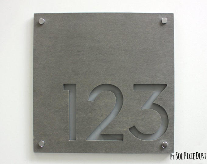 Modern House Numbers Square Concrete With Gray Acrylic | Etsy