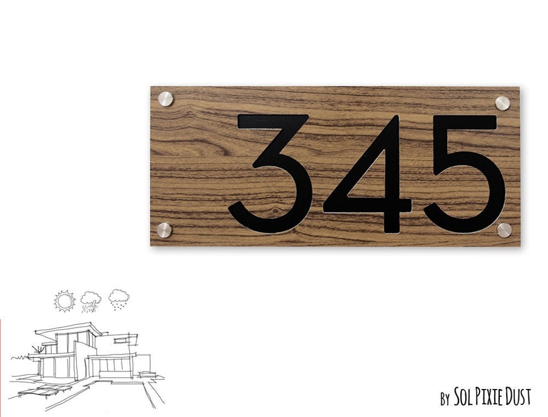 Modern House Numbers, Wood Walnut Alucobond With Black Acrylic ...