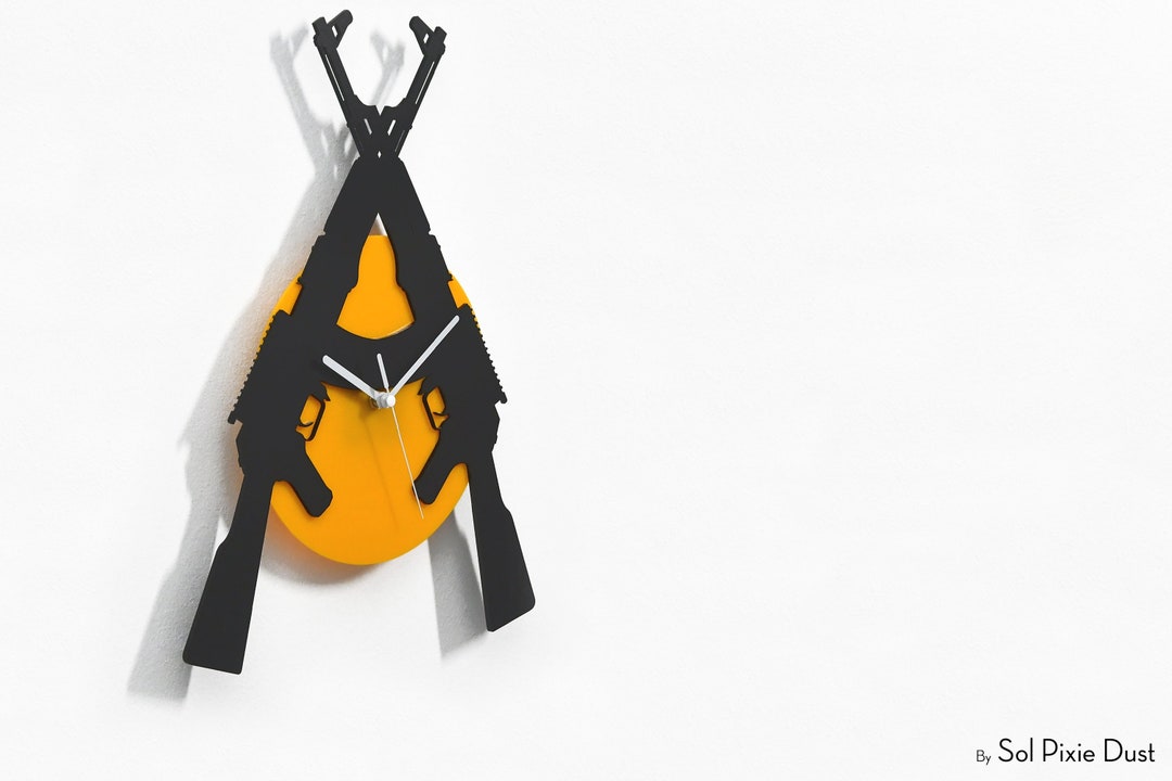 AK47 Rifles Silhouette Wall Clock - Yellow & Black Silhouette - Army ...