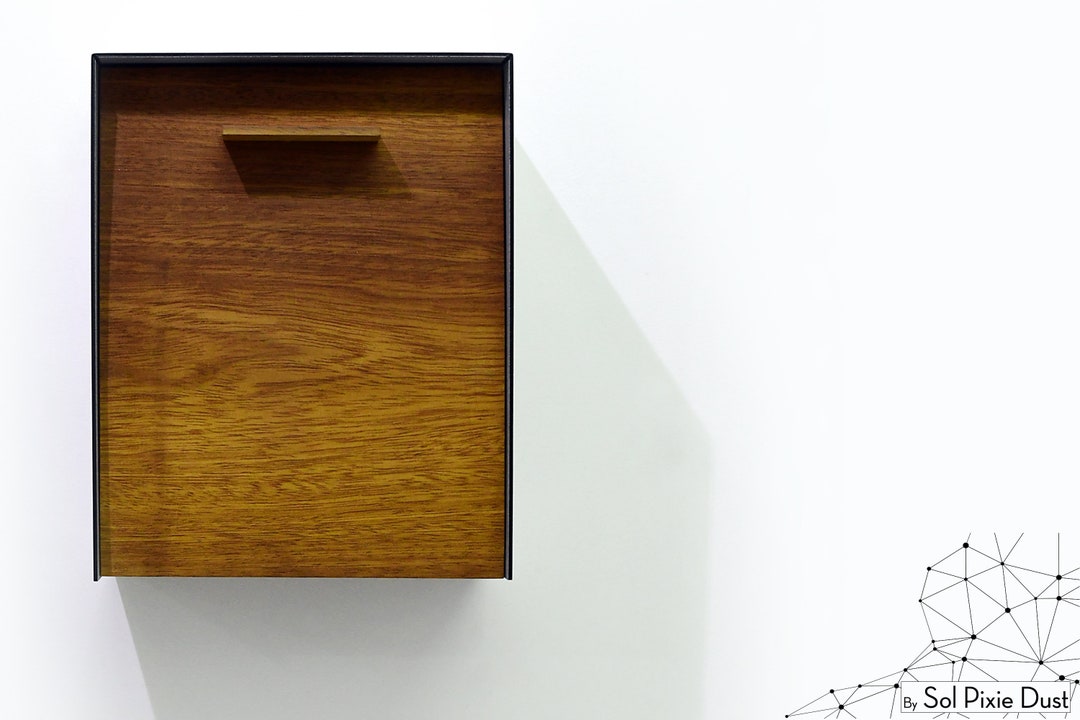 Contemporary Wood Face Mailbox - Solid Iroko Wood - Brushed Silver ...